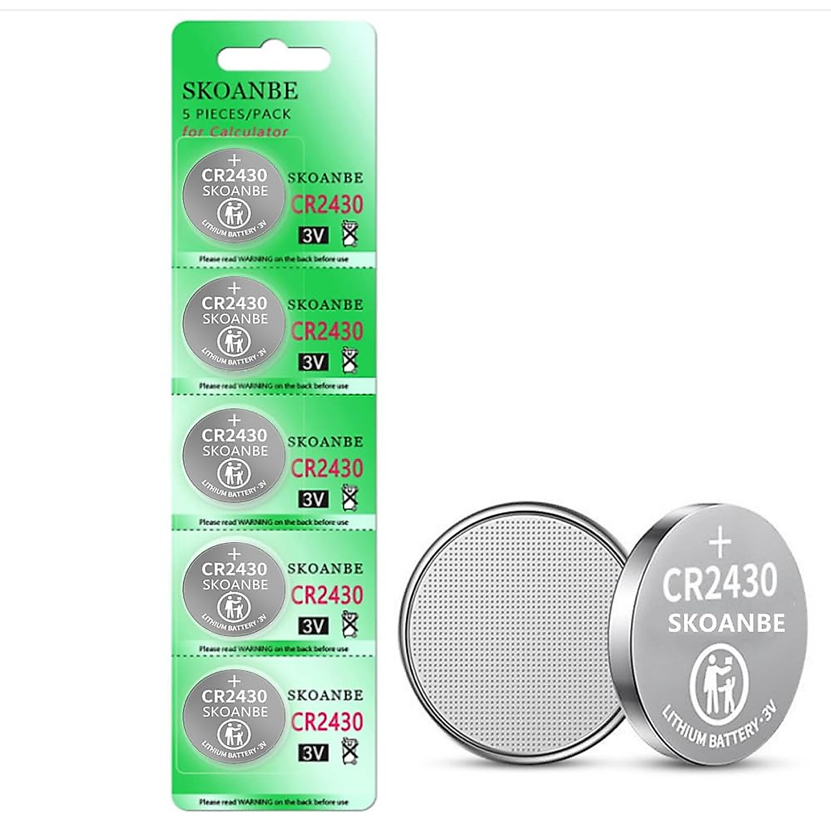 SKOANBE 5Pack CR2430 2430 ECR2430 3V Lithium Coin Battery