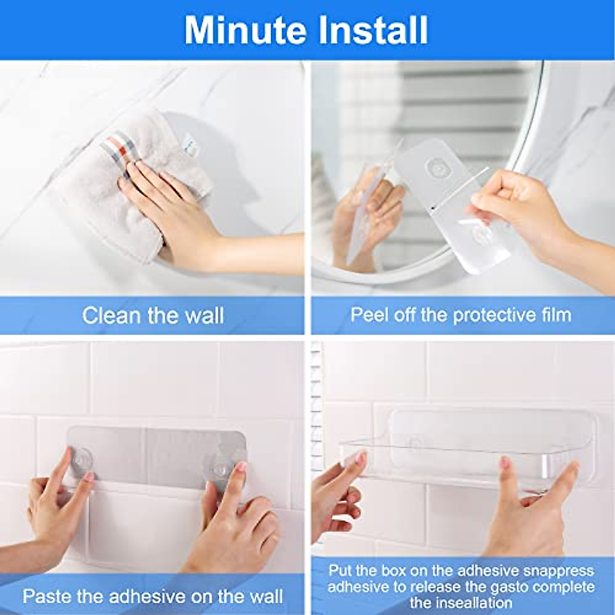 Diesisa Plastic Wall Mount Organizer, Adhesive Clear Acrylic Shelf, No Drilling Hang Walls, Adhesive Shelf with Self Adhesive Tape, for Bathroom, Pantry, Kitchen, Utility Room 12.4 * 3.42 * 3.26 inch