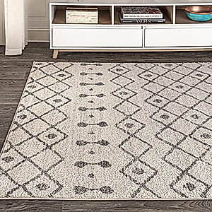 JONATHAN Y MOH208B-8 Aksil Moroccan Beni Souk Indoor Farmhouse Area-Rug Bohemian Minimalistic Geometric Easy-Cleaning Bedroom Kitchen Living Room Non Shedding, 8 ft x 10 ft, Cream/Gray