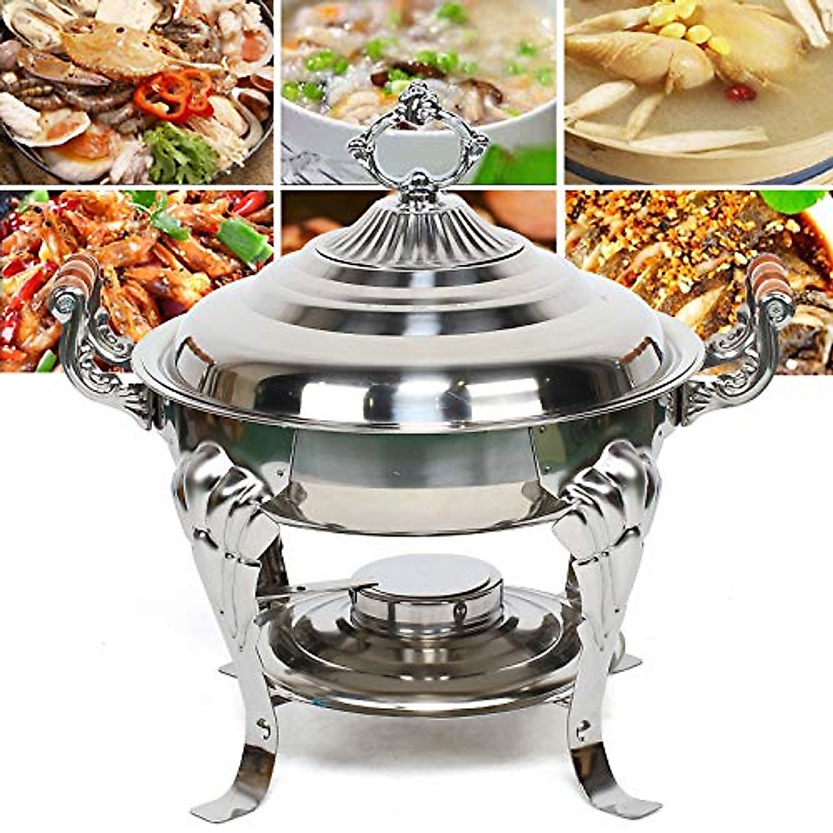 Shabu-Shabu Chafing Dish Stainless Steel Round Hot Pot Food Warmers Food Trays for Party Buffet Soup Pot Cookware with Alcohol Stove