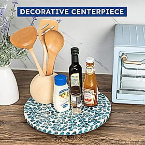 CLAYNIX Lazy Susan for Countertop - Lazy Susan for Table, Mother of Pearl Turntable Organizer, Wood Round Spinning Tray Rotating for Kitchen, Cabinet, Counter Spice Pantry.12.5 Inch