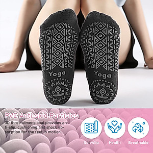Luckit Yoga Socks with Grips for Women Non Slip Grip Socks Pilates Socks Fitness Socks Anti-Skid Socks for Yoga, Size 5~10 (6 Pairs- Black/Gray)