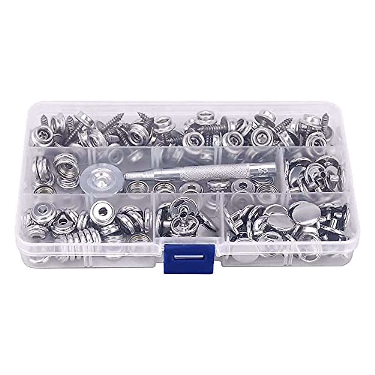 MMOBIEL 153 Pcs Snap Button Kit Screw Snaps Fastener Stainless Steel Heavy Duty for Canvas Upholstery Boat Cover, Furniture, Outdoor, Marine Grade 3/8 inch, 5/8 Socket Incl. Snap Fastener Tool