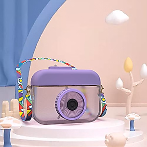 ORIJOYNA 13 oz Cute Water Bottle with Straw - Camera Shape Water Cup with Adjustable Shoulder Straps - Ideal Kawaii Gift for School (Purple)