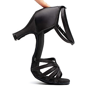 Dress First Ballroom Dance Shoes Women Latin Salsa Bachata Shoes Suede Sole Wedding Performance Dance Shoes 2.76'' Heel Black