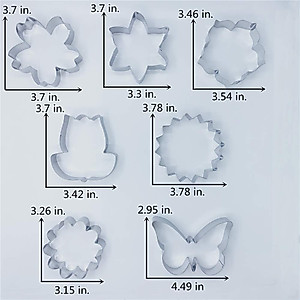 LILIAO Flowers Cookie Cutter Set - 7 Piece - Lily, Daisy, Sunflower, Cherry Blossoms, Tulip, Kapok Flowers and Butterfly Biscuit Fondant Cutters - Stainless Steel