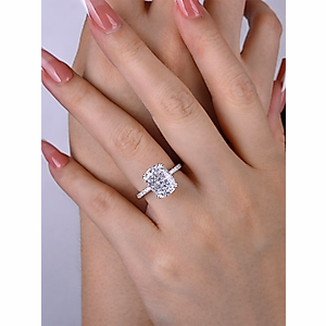 Effinny 4.0ct Elongated Cushion Cut Engagement Ring for Women,White Gold Plated Sterling Silver Simulated Diamond Promise Ring(Size:7)