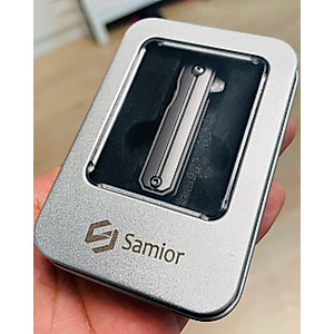 Samior HY004 Mini Titanium Handle Pocket Knife, 1.4 inches Damascus Blade, Keychain Utility Neck EDC Knives for Box Opening (Tanto Point)