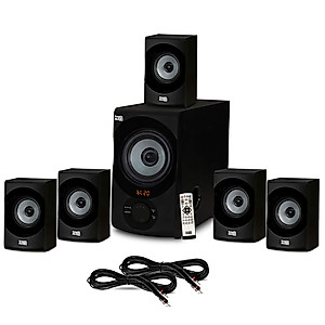 Acoustic Audio by Goldwood AA5172 Home Theater 5.1 Bluetooth Speaker System with USB and 2 Extension Cables,Black
