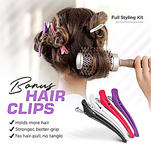 Fagaci Professional Large Round Brush with Natural Boar Bristles for Blow Drying, Nano Technology Ceramic+Ionic for Hair Styling, Volumizing and Healthy Hair - 4 Styling Clips Included