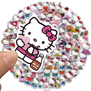 100Pcs Hello Kitty Stickers for Girl, Kawaii Cute Sanrio Cartoon Gifts for Kids, Waterproof Hello Kitty Decal for Teen Water Bottle, Laptop, Travel Case, Guitar, Phone, Skateboard, Bike, Scrapbook