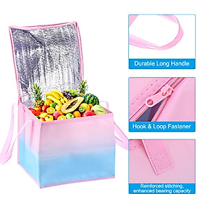 PATIKIL Insulated Grocery Bag, Non-woven Fabric Food Delivery Tote Thermal Cake Carrying Bags Food Container for Home Office Restaurant, 30cmx30cmx27cm, Pink Blue