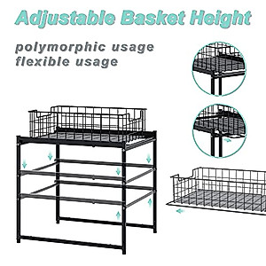 Under Sink Organizer,Stackable Bathroom Cabinet Organizer and Storage,2 Tier Slide Out Cabinet Storage Shelves,Multi-Use Under Kitchen Sink Organizers and Storage With Basket Positioning(Black)