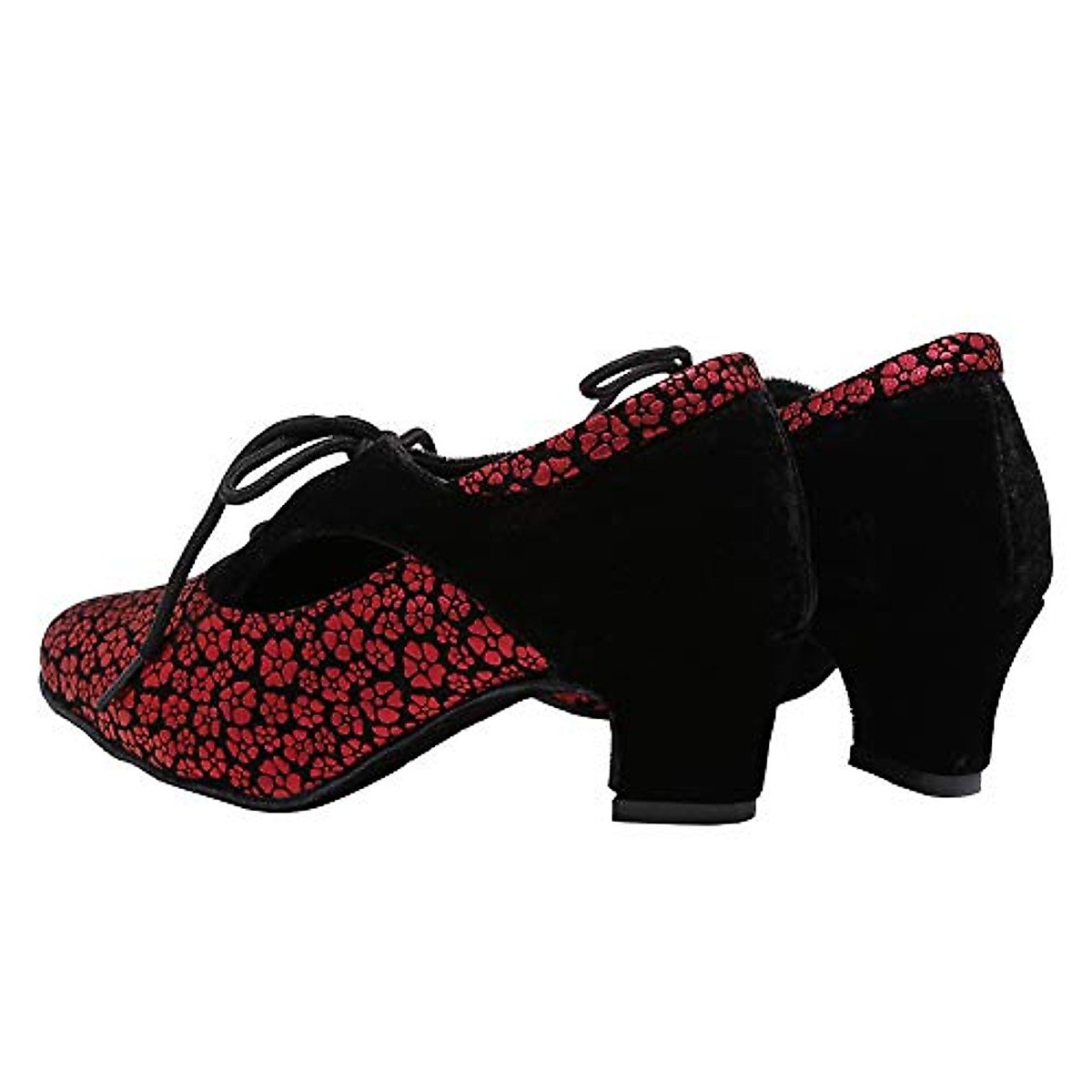 HIPPOSEUS Latin Dance Shoes for Women with Closed Toe Lace up Ballroom Latin Salsa Tango Dance Practice Shoes Low heel 1.75",Black Red, 7.5 B(M) US
