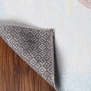 SUPERIOR Kids Indoor Area Rug, Elephant Design, Cute Rugs for Bedroom, Nursery, Playroom, Living Room, Entryway, Unique Accent, Soft Cotton Backed Rugs, Nursery Collection, 4' x 6', Baby Blue