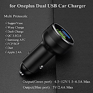 Warp Charge 30W 65W Car Charger Supervooc for Oneplus 11 10 9 Pro 9R 8T 10T 8 7T Nord N20 N300 N10 N100 N200 5G Dash Charge Car Fast Charging One Plus 7 6T 6 Black