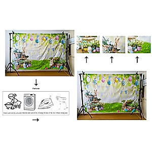 7X5ft Spring Garden Background Easter Photography Backdrop Easter Rabbit Colorful Egg Fence Flag Background Spring Easter Floral Bokeh Photo Studio Booth