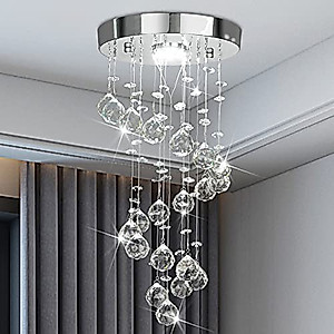 Modern Raindrop Chandelier, Elegant Spiral Flush Mount Crystal Chandelier Ball Fixture Pendant Ceiling Lamp Lighting Fixtures for Bedroom, Hallway, LivingRoom, 8''x15.8'' of CRYSTOP
