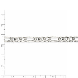 Solid 925 Sterling Silver 7mm Pave Flat Figaro Chain Necklace - with Secure Lobster Lock Clasp 20"