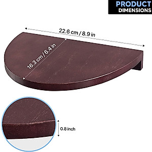 SUMAC Wall Mounted Half Circle Floating Shelf Set of 2 for Living Room Bedroom Bathroom Home Office Wall Art Décor, 8.9x6.4x1.5 inch, Wooden Brown