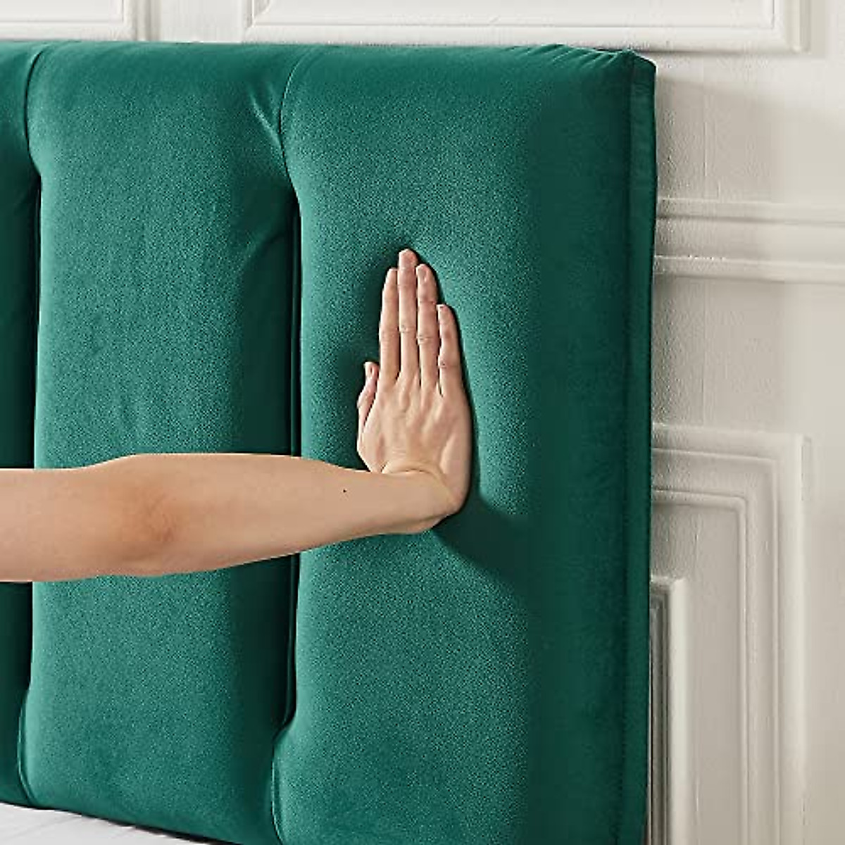 VECELO Full Bed Frames, Upholstered Platform Bedframe, Adjustable Headboard, Wood Slat Support, No Box Spring Needed, Easy Assembly, Dark Green