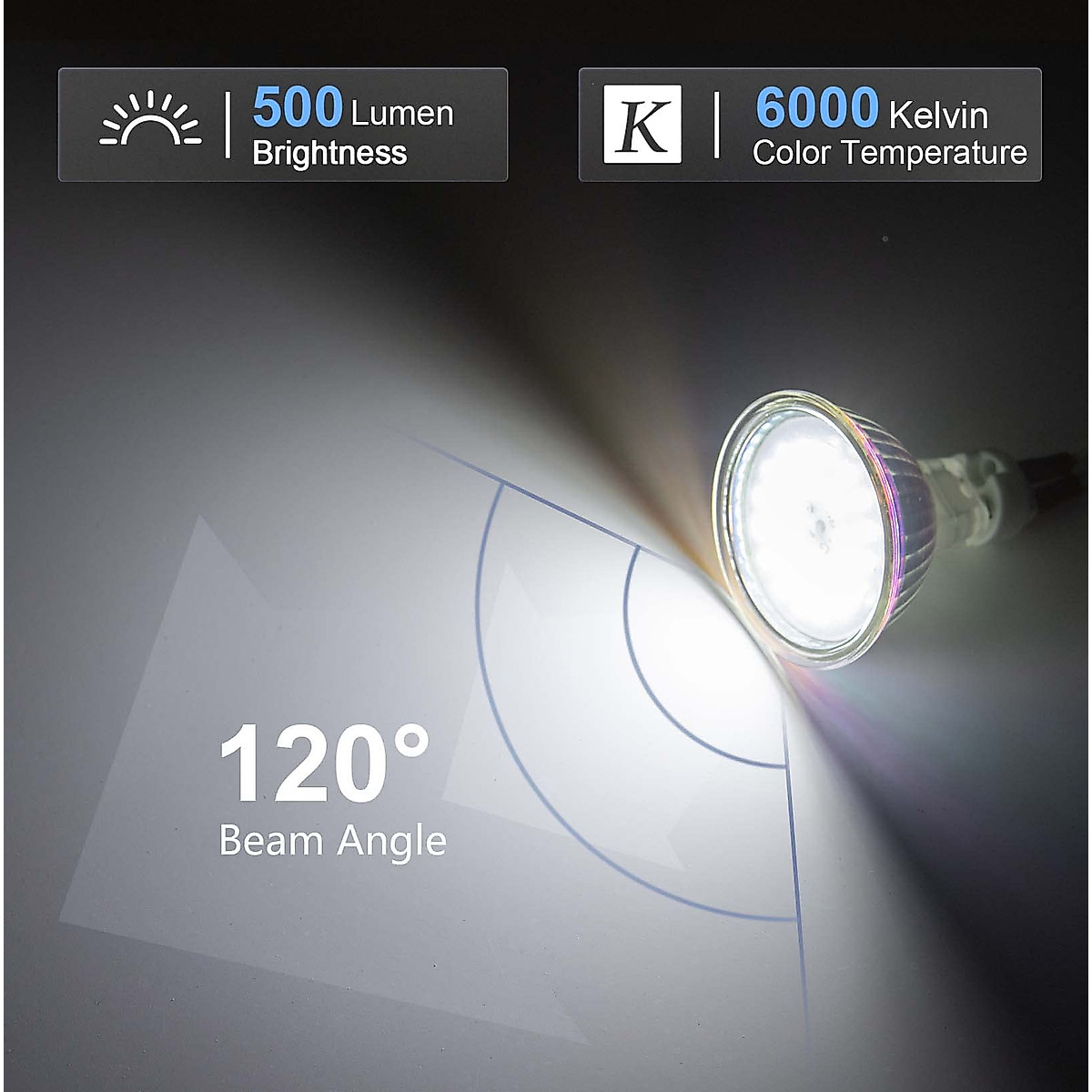 DiCUNO MR16 LED Bulbs 50W Halogen Equivalent Non-Dimmable 12V AC/DC, GU5.3 Bi-Pin Base Daylight White 6000K 5W Glass Cover 120° Beam Angle 500LM for Recessed, Track, Accent Lights, 10 Packs