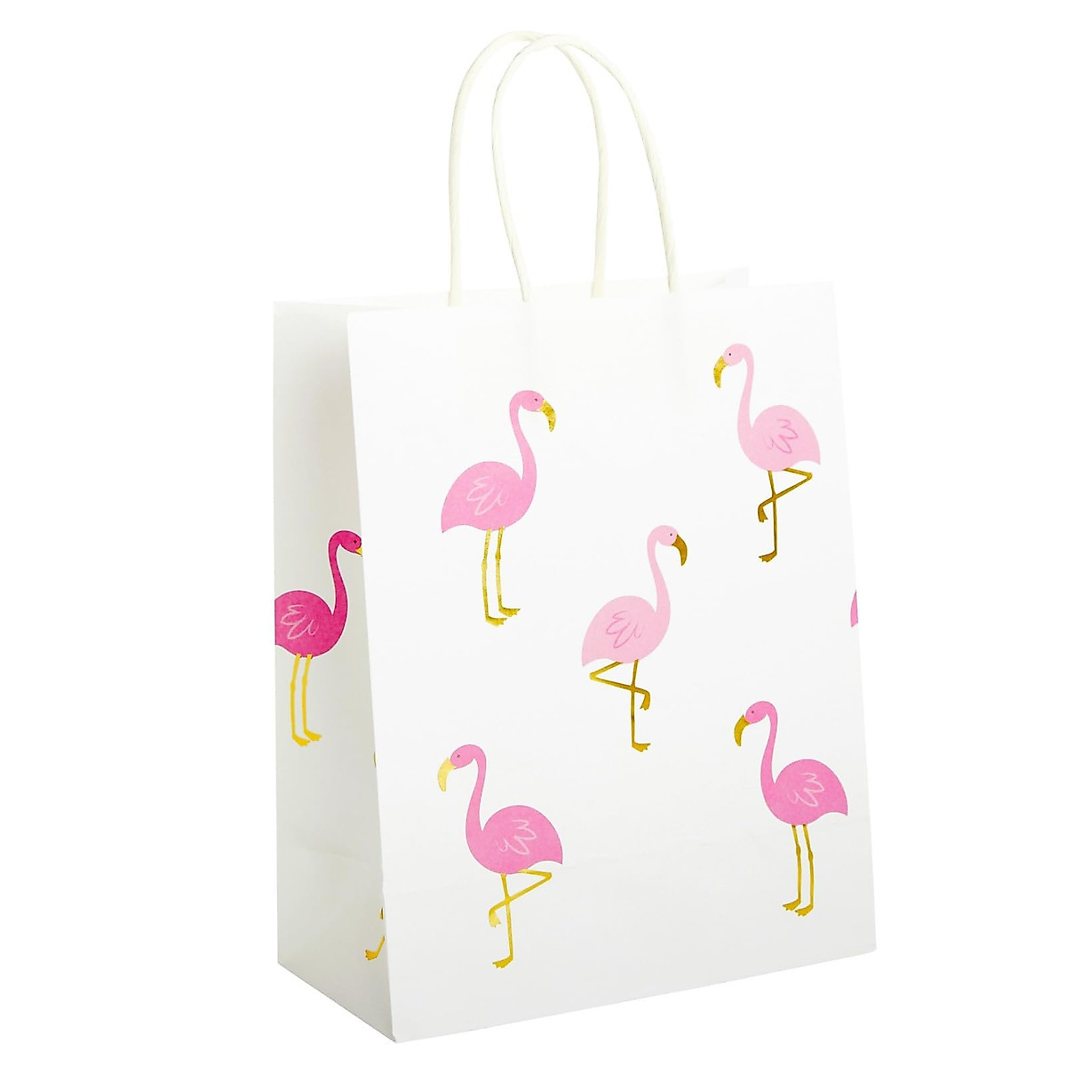 Sparkle and Bash Pink Flamingo Birthday Party Favor Gift Bags, Tropical Decorations (24 Pack)