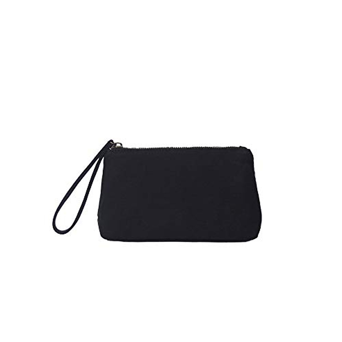 Canvas Wristlet Bag Large Clutch Wallet Purse Zipper Pouch Handbag Organizer (Black)