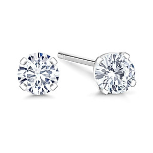 Gem Stone King 14K White Gold Lab Grown Diamond Stud Earrings | Gold Earrings For Women | G-H Color | VS2-SI1 Clarity
