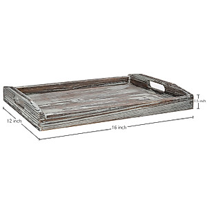 MyGift Rustic Torched Wood Serving Tray with Handles, Farmhouse Ottoman Coffee Tray, 16 x 12 Inches