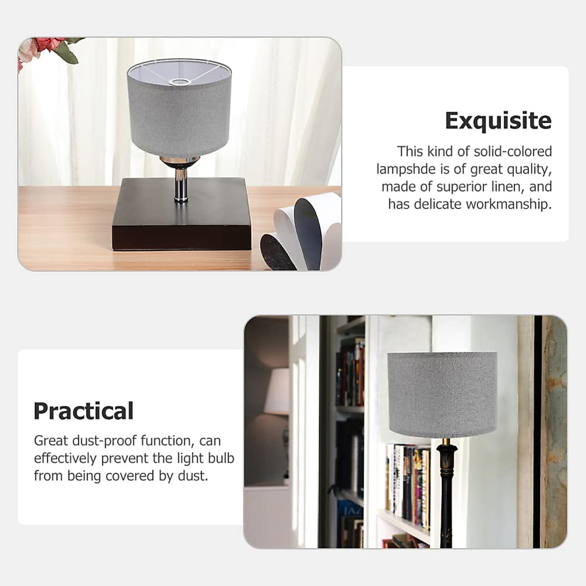 BESPORTBLE Cloth Lamp Shades Drum Lampshades for Chandeliers Floor Light and Table Lamp, Replacement Shade Natural Linen Hand Crafted Desk Cover Light Grey 20x20x18cm