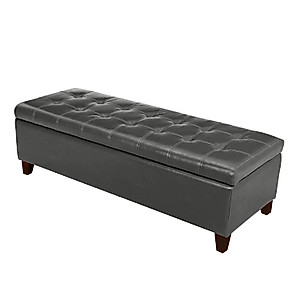 Joveco 51" Storage Bench Ottoman Footstool- Tufted Storage Ottoman Bench- Bonded Leather Footrest for Living Room and Bedroom (Gray)