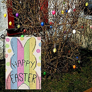 CROWNED BEAUTY Happy Easter Bunny Garden Flag 12×18 Inch Double Sided Rabbit Tail Outside Vertical Holiday Yard Flag