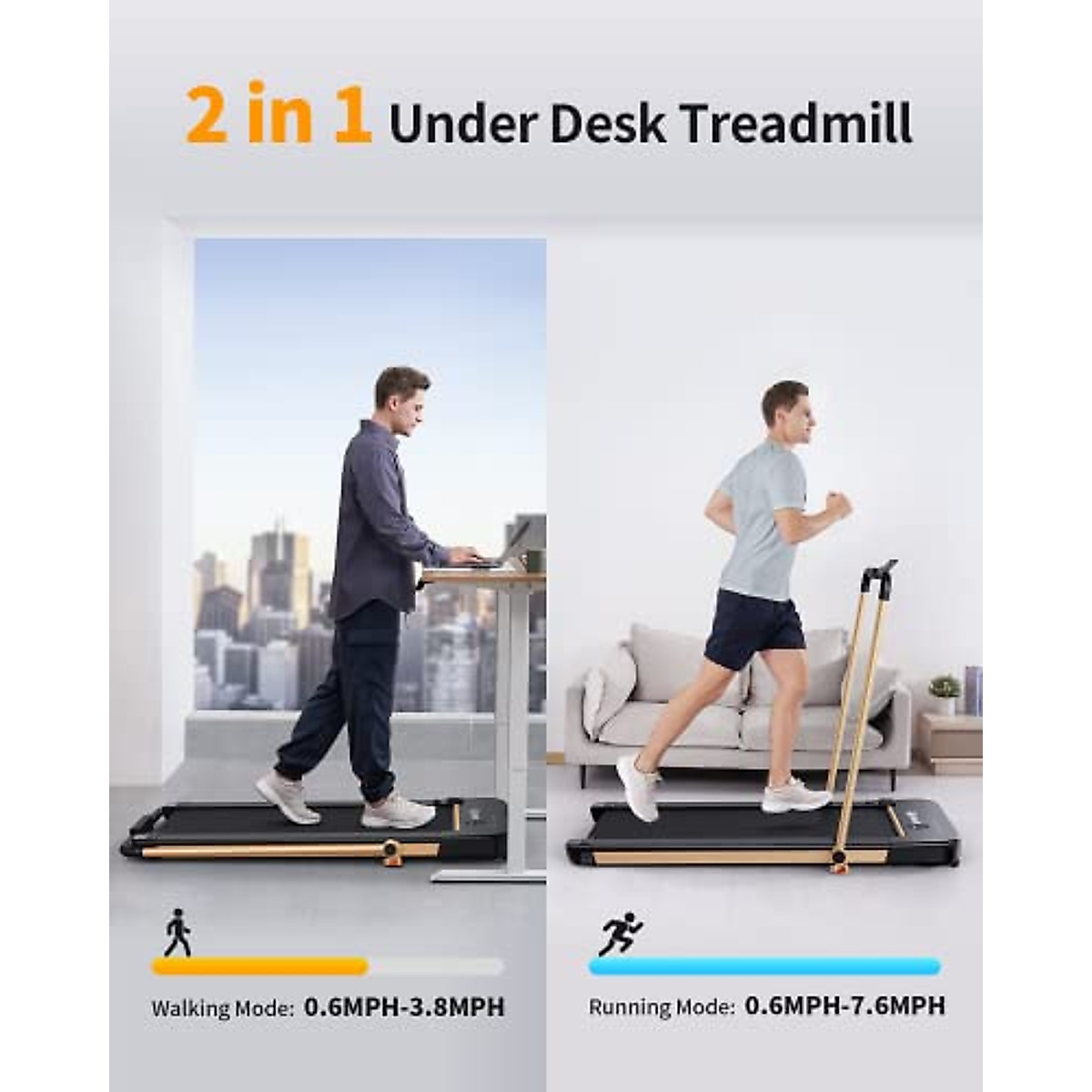 UREVO 2 in 1 Under Desk Treadmill, 2.5HP Folding Electric Treadmill Walking Jogging Machine for Home Office