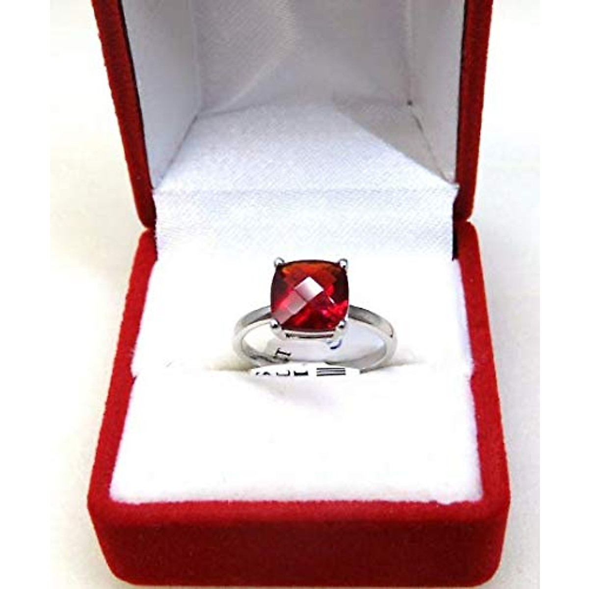 R90808G Classic Style Green Helenite Cushion Cut 8mm (1.6Ct) Sterling Silver Ring (Green, 7)