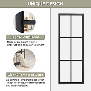 JUBEST Bypass Double Glass Barn Door 60 x 84 in with 6.6FT Side-Mounted Hardware Kit, 2 Sets of 30x84 in Clear Tempered Glass Aluminum Frame Barn Door for(Fit Max Opening 55 3/8"), Easy Assembly