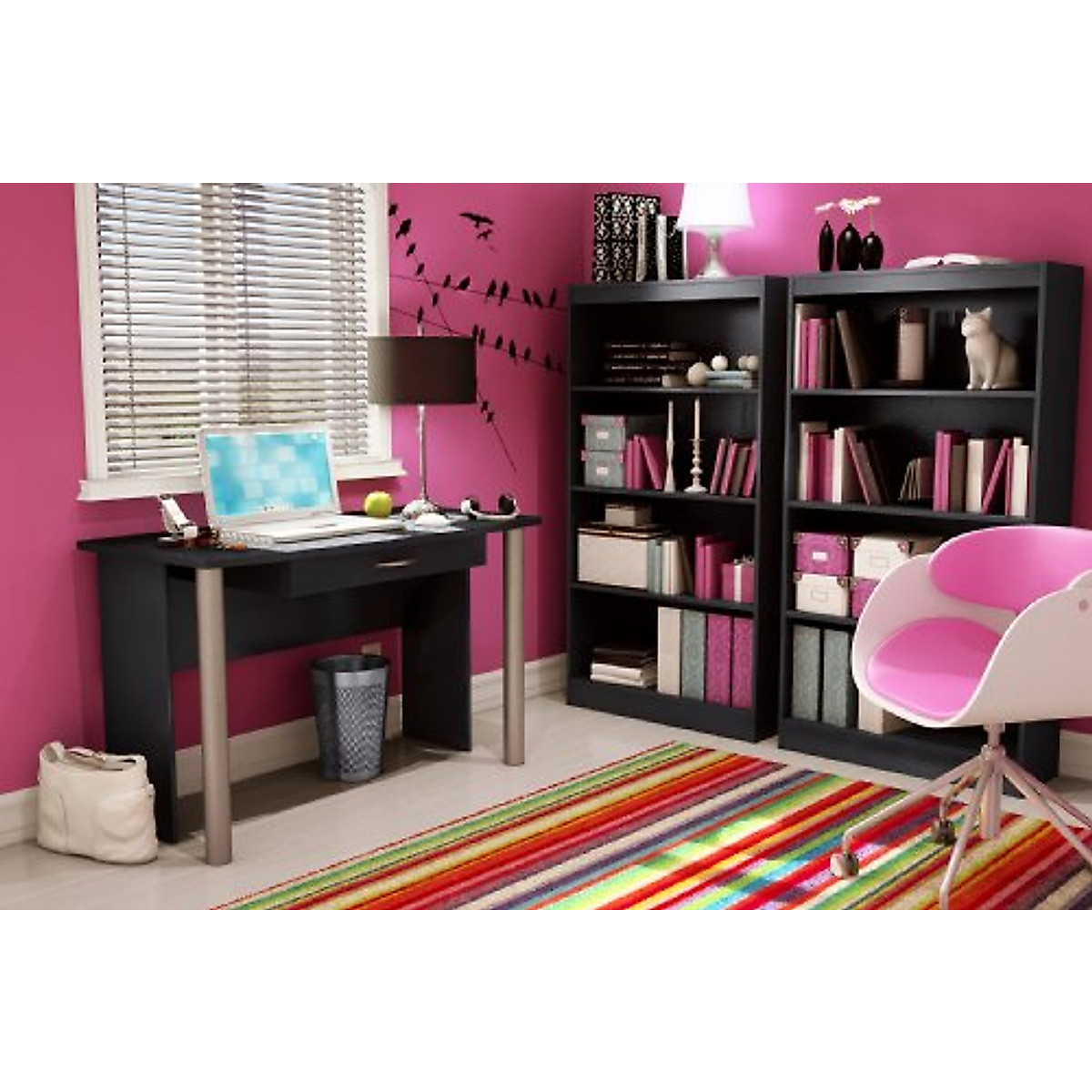 South Shore Axess 4-Shelf Bookcase-Pure Black