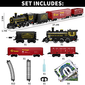 Lucky Doug Christmas Train Set Toys for Kids, Electric Toy Train Set W/Smokes, Light & Sound Include 4 Cars and 14 Tracks, Train Set Toys