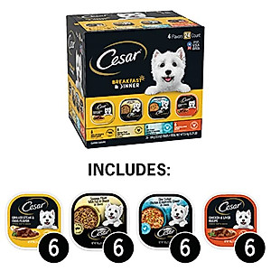 CESAR HOME DELIGHTS Adult Wet Dog Food & Classic Loaf in Sauce Breakfast & Dinner Variety Pack, (24) 3.5 oz. Easy Peel Trays