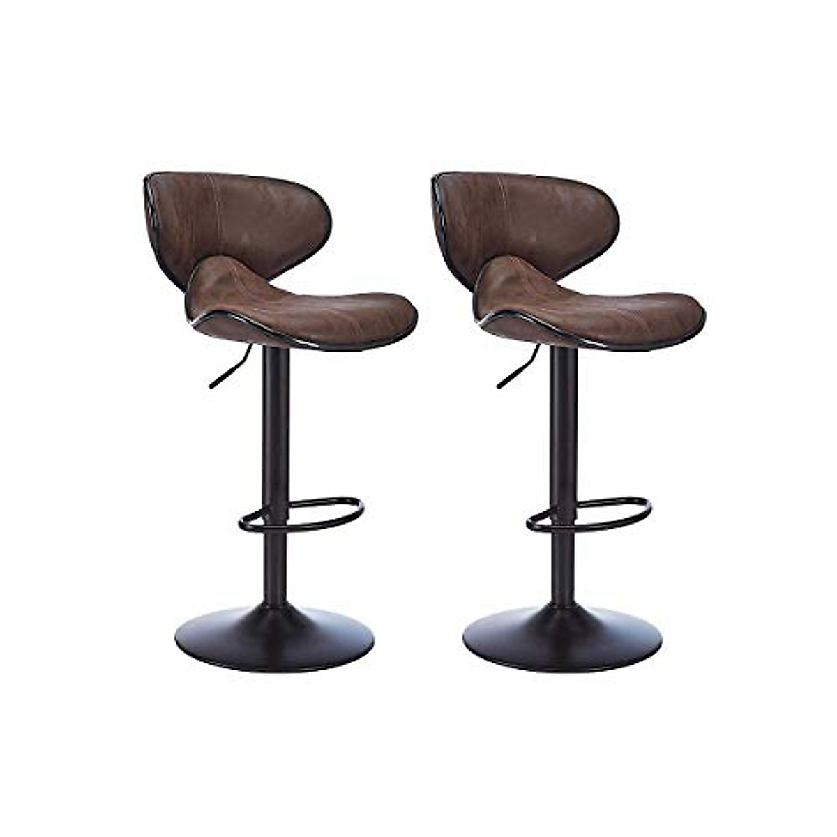 CangLong Stools Swivel Adjustable Barstool, Counter Height Chairs w/Backrest and Footrest for Bar, Kitchen, Dining, Living Room and Bistro Pubx, Set of 2, Retro Brown