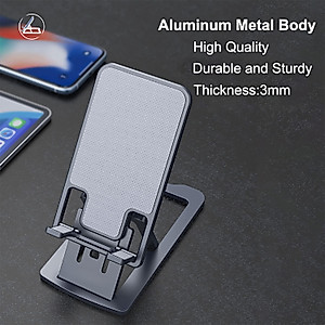 DTech Foldable Cell Phone Stand Holder Aluminum Adjustable Height Nonslip Adhesive Portable Cellphone Cradle for Desk Office Table Home Travel Mobile Smartphone - Gray