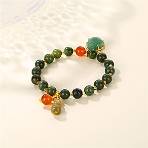 Fuqimanman2020 Laughing Buddha Pendant Stretch Bracelet Jade Natural Stone Beaded Strand Cubic Zirconia Crystal Elastic Lucky Gemstone Amulet Protection Jewelry for Women Men-B