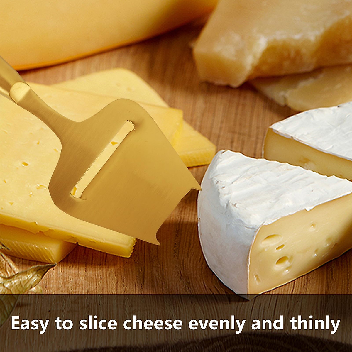 Blueden Cheese Slicer Golden Stainless Steel Cheese Cutters for Block Cheese, Cortador de queso, Handheld Plane Cheese Knife for Semi-Hard Cheese, Gold