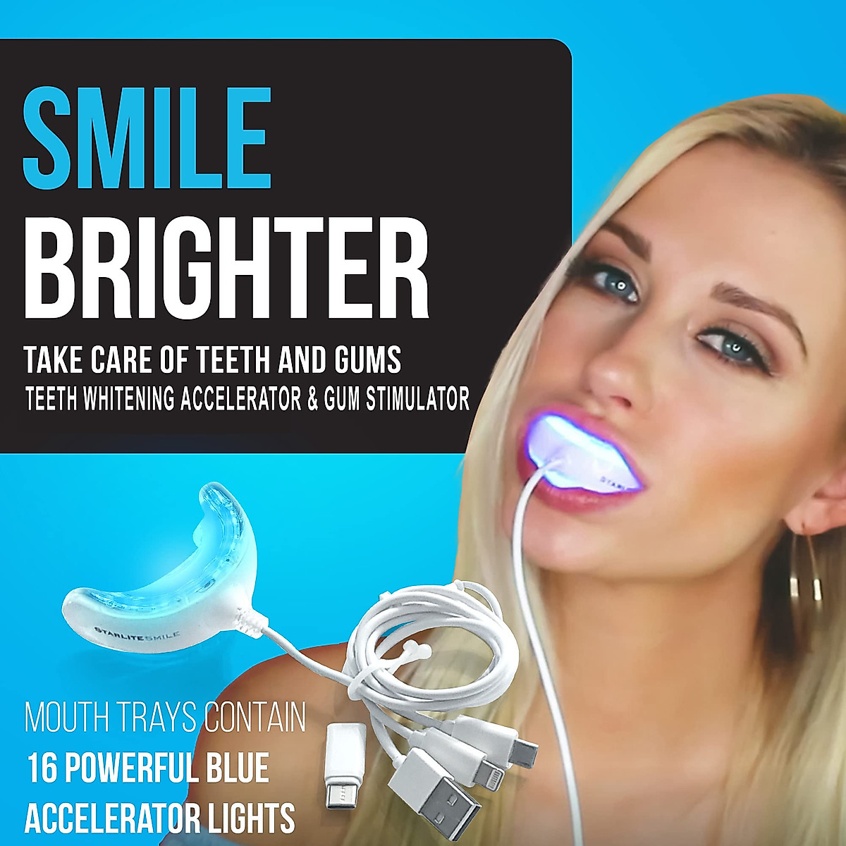 Oral Care Gum Light Tray from Starlite Smile for Android, iPhone, USB, USB-C Comes with Machine-Washable Mesh Storage Bag