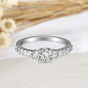 FRIENDLY DIAMONDS 3/4 Carat | 14K White Gold | IGI Certified Lab Grown Diamond Solitaire Engagement Ring Pavé-Set | Brilliant-Cut Round Shape Diamond | G-H Color, SI1 Clarity