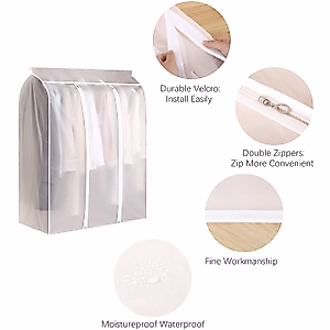 50'' Garment Bags for Hanging Clothes, Large Translucent Frosted Garment Rack Cover Bags Clothing Storage Bag with Zipper for Hanging Shirts, Coats, Dresses, Suits, Seal Closets to Protect Clothing