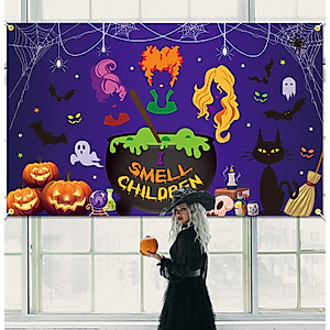 JKQ Halloween I Smell Children Backdrop Banner 73 x 43 Inch Large Size Halloween Drink Up Witches Background Banner with Pumpkin Bat Spider Signs Halloween Baby Shower Birthday Party Decorations