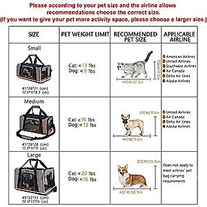 Wakytu TSA Approved Pet Carrier for Small Cats Dogs, Dog Carrier Travel Bag with Adequate Ventilation, 5 Mesh Windows, 3 Entrance, Locking Safety Zippers, Padded Shoulder and Carrying Strap, Small