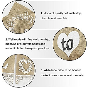 HUIHUANG 3 Pieces Bride to Be Banner Burlap Bridal Shower Banner Miss to Mrs Banner Rustic Burlap Lace Bunting Banner Bride To Be Sign For Bridal Shower Engagement Party Decorations Favors