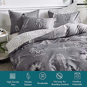 Bedding Duvet Cover Set,100% Cotton Bedding,Exquisite Leaf Printed Duvet Cover with Zipper Closure and 2 Pillow Cases,Queen Size